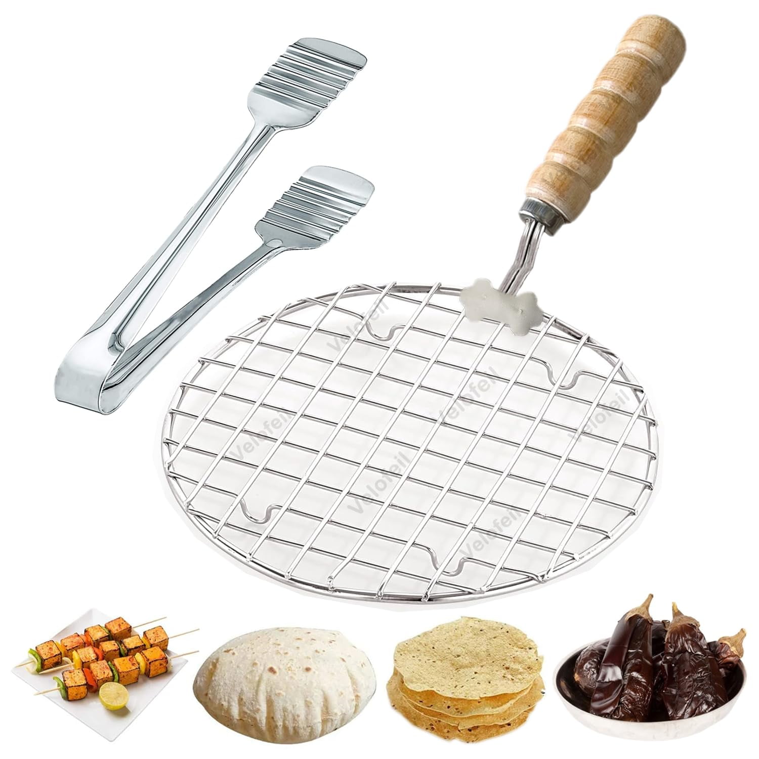 Velofeil Steel Large Size 23 cm Round Papad Roaster Chapati Roti Jali ...