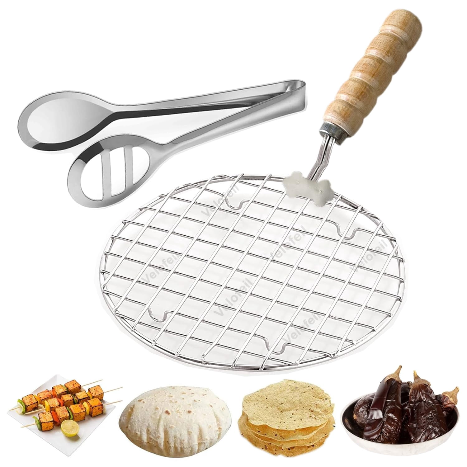 Velofeil Steel Round Large Papad Roaster Chapati Roti Jali Barbeque BBQ ...