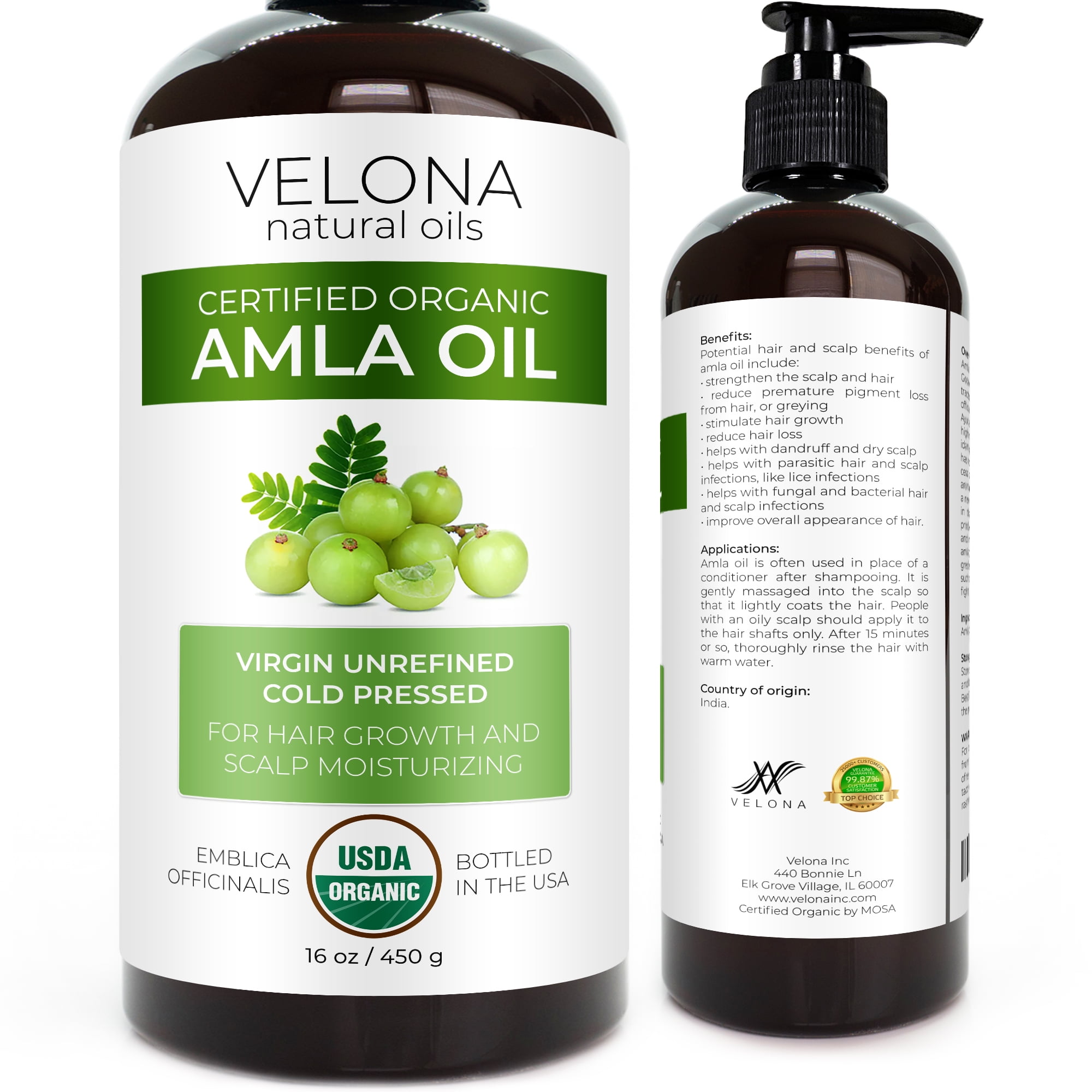 Velona 100% Pure Organic Amla Oil - 16 oz | Extra Virgin, Cold Pressed ...