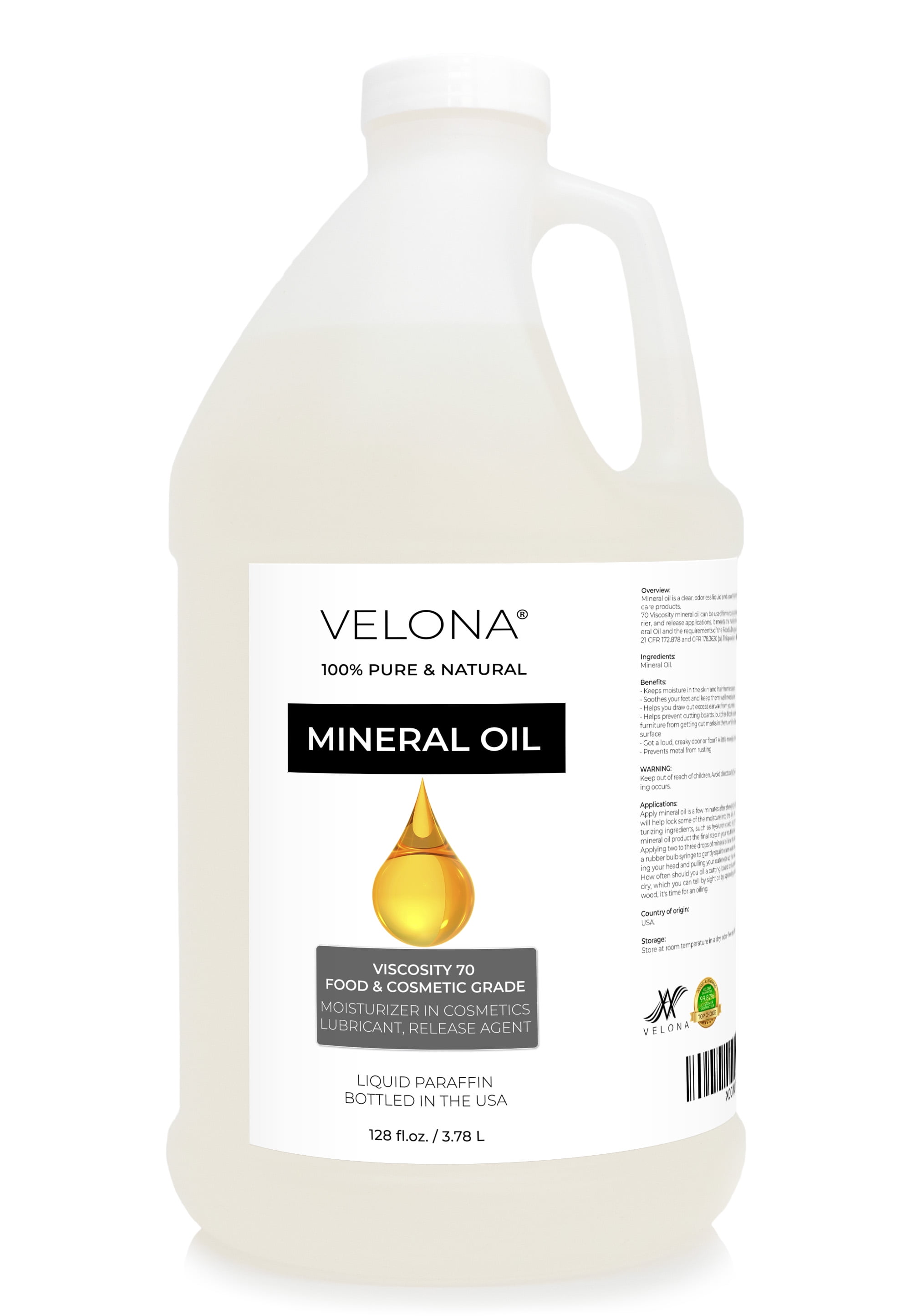 Velona Food Grade Mineral Oil 70 Viscosity NF USP Grade - 1 Gallon ...