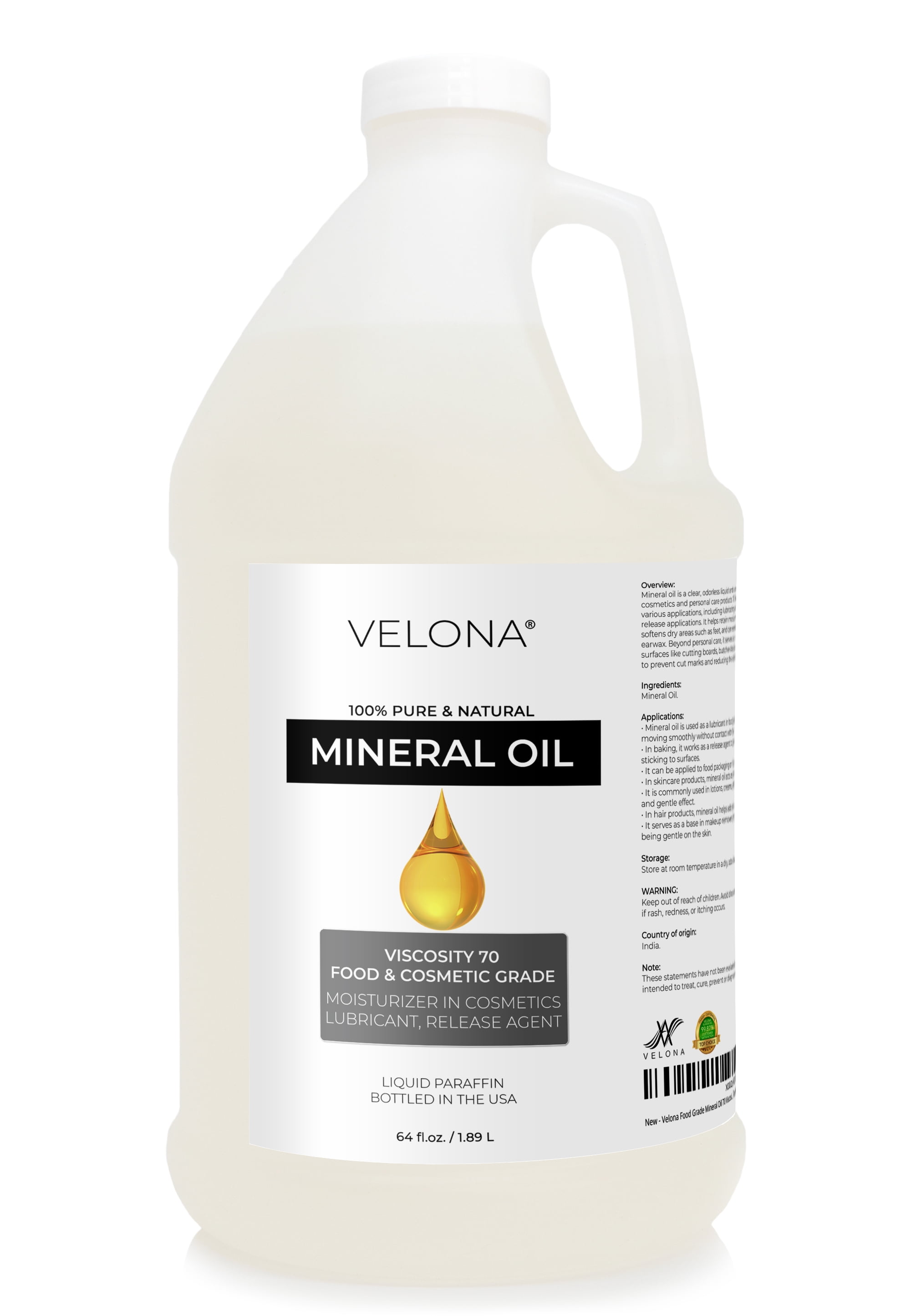 Velona Food Grade Mineral Oil 70 Viscosity NF USP Grade - 64 oz | for ...