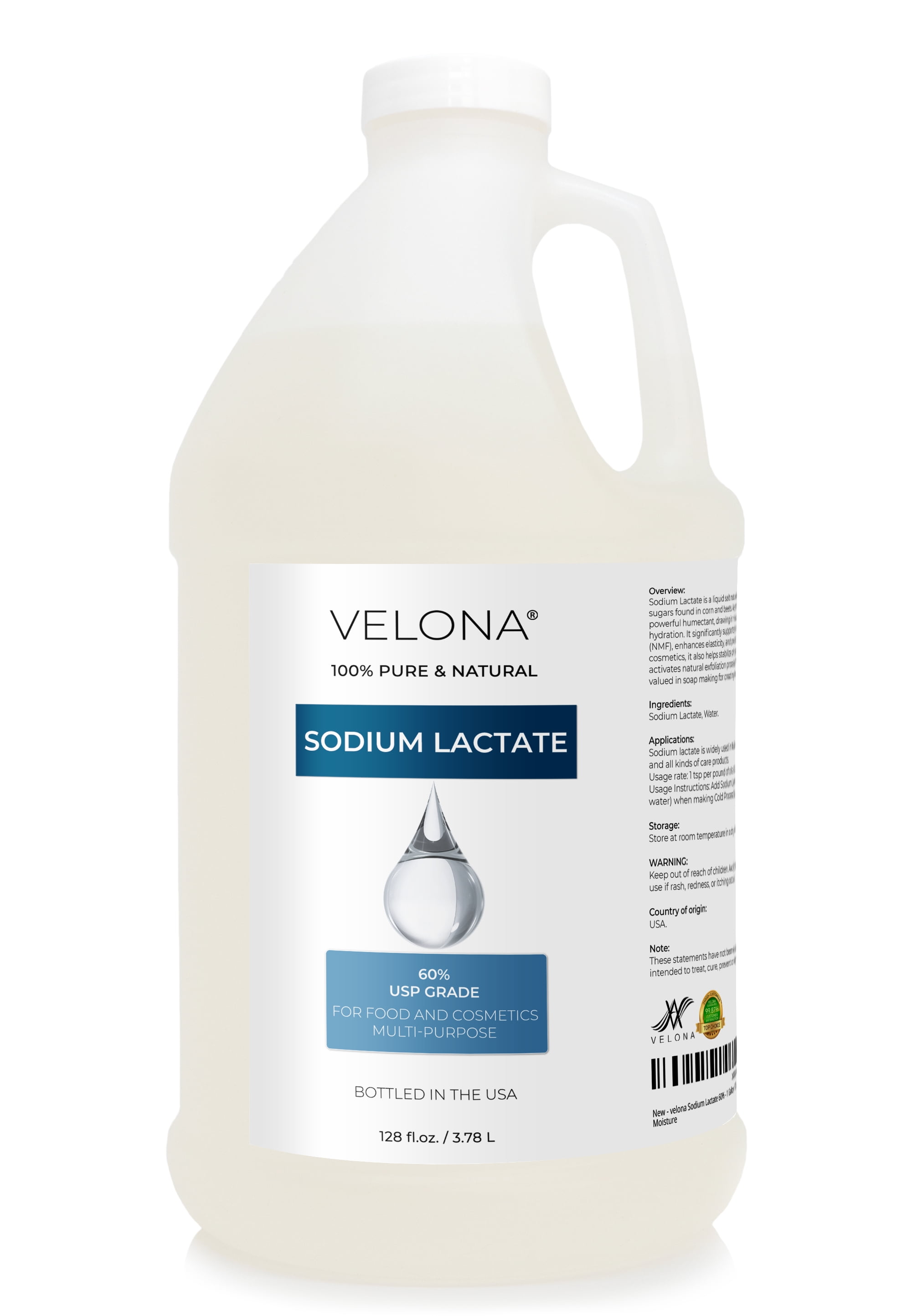Velona Sodium Lactate 60% - 1 Gallon / 128 Fl Oz | USP Grade Natural ...