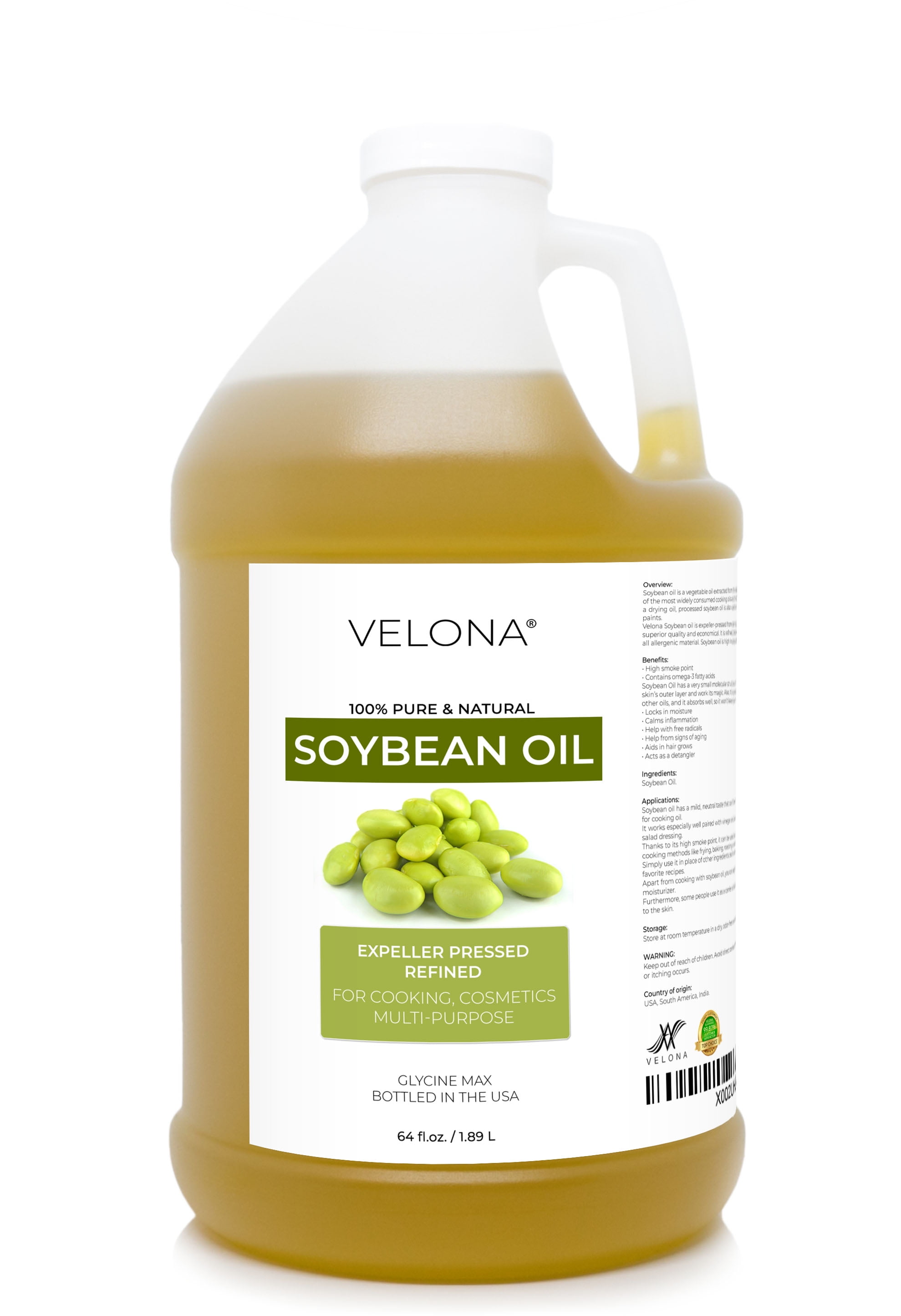Velona Soybean Oil - 64 oz | 100% Pure and Natural Carrier Oil ...