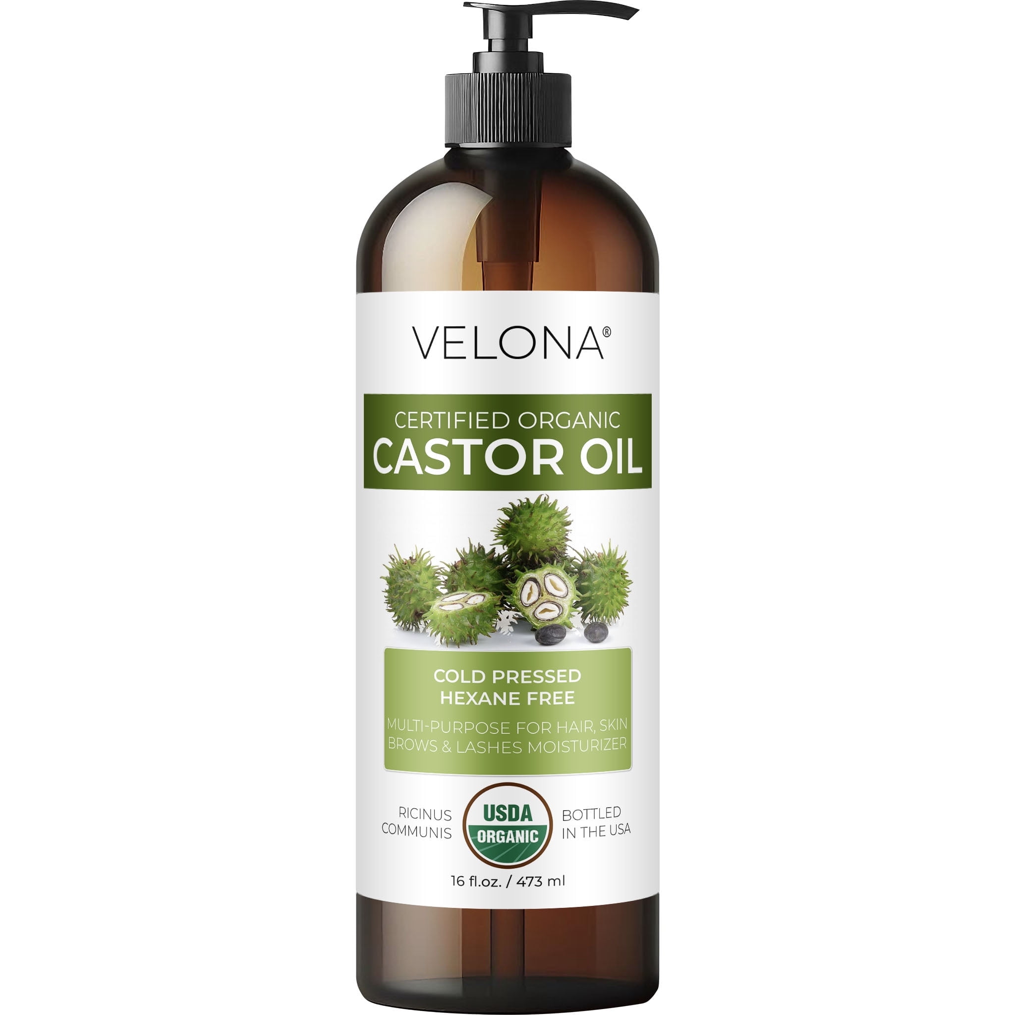 Velona USDA Certified Organic Castor Oil, 16 oz, Cold-Pressed, Hexane ...