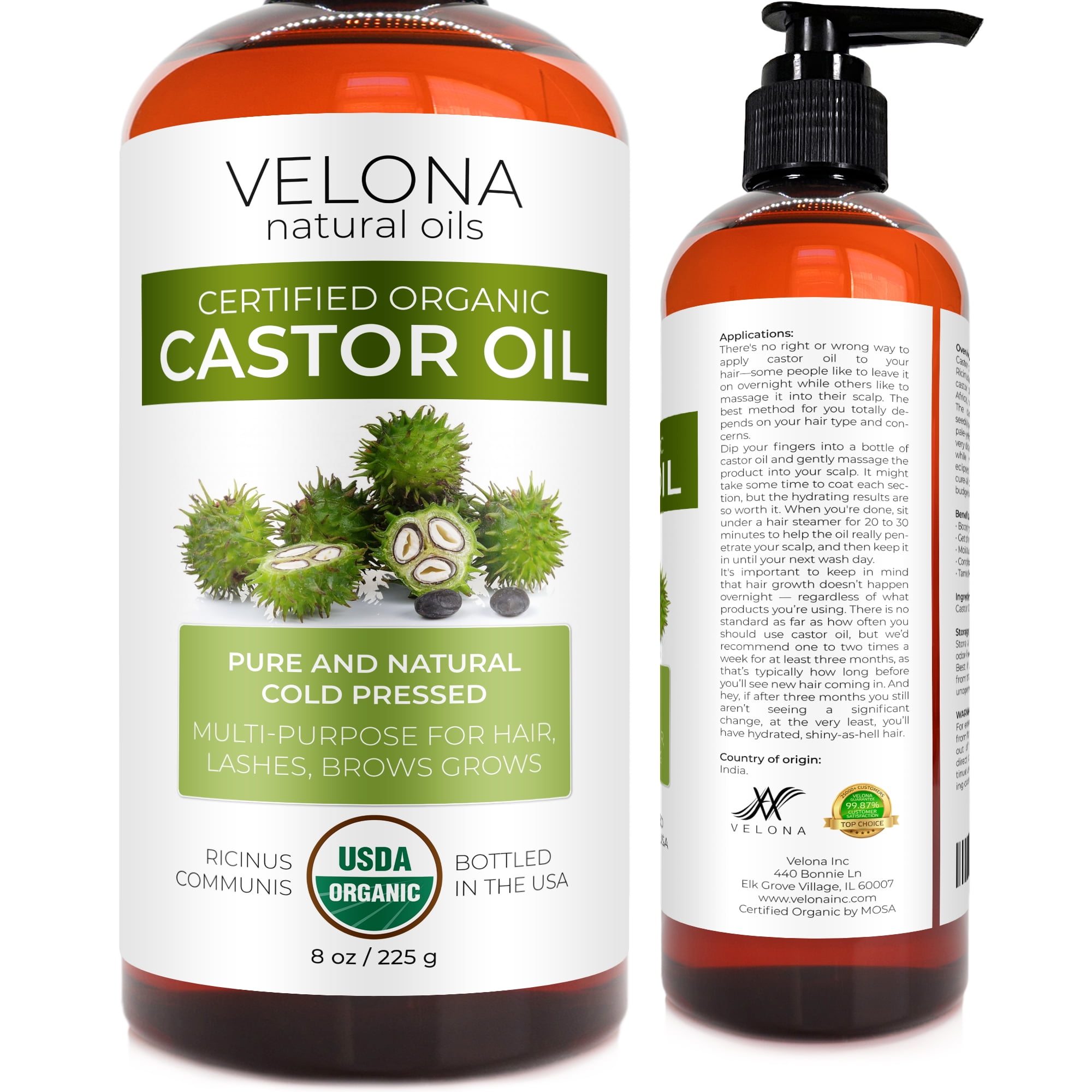 Velona Organic Castor Oil, 8oz | Hair, Eyelashes, Brow Enhancer | Cold ...