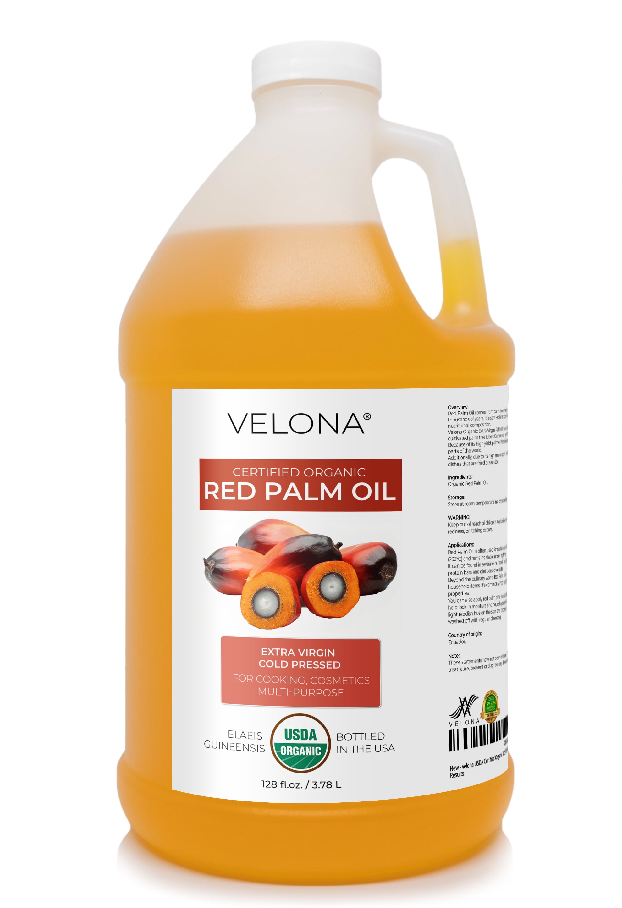Velona USDA Certified Organic Red Palm Oil - 1 Gallon / 128 Fl Oz ...