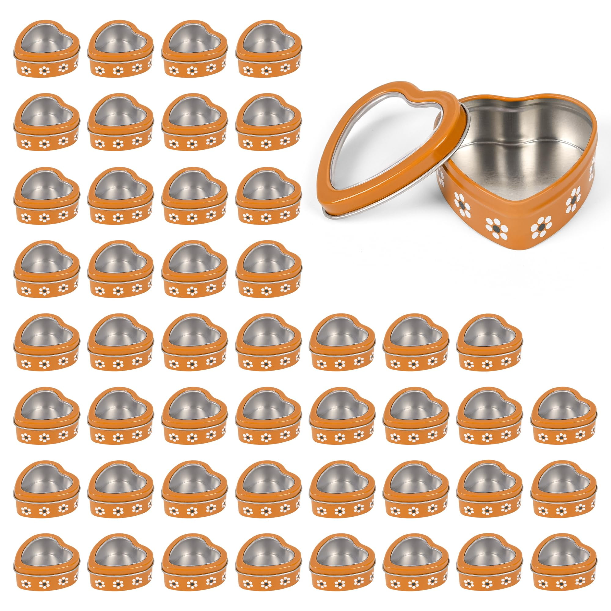 Velorian 48 Pcs Mexican Barro Heart Shaped Small Metal Tins with Clear ...