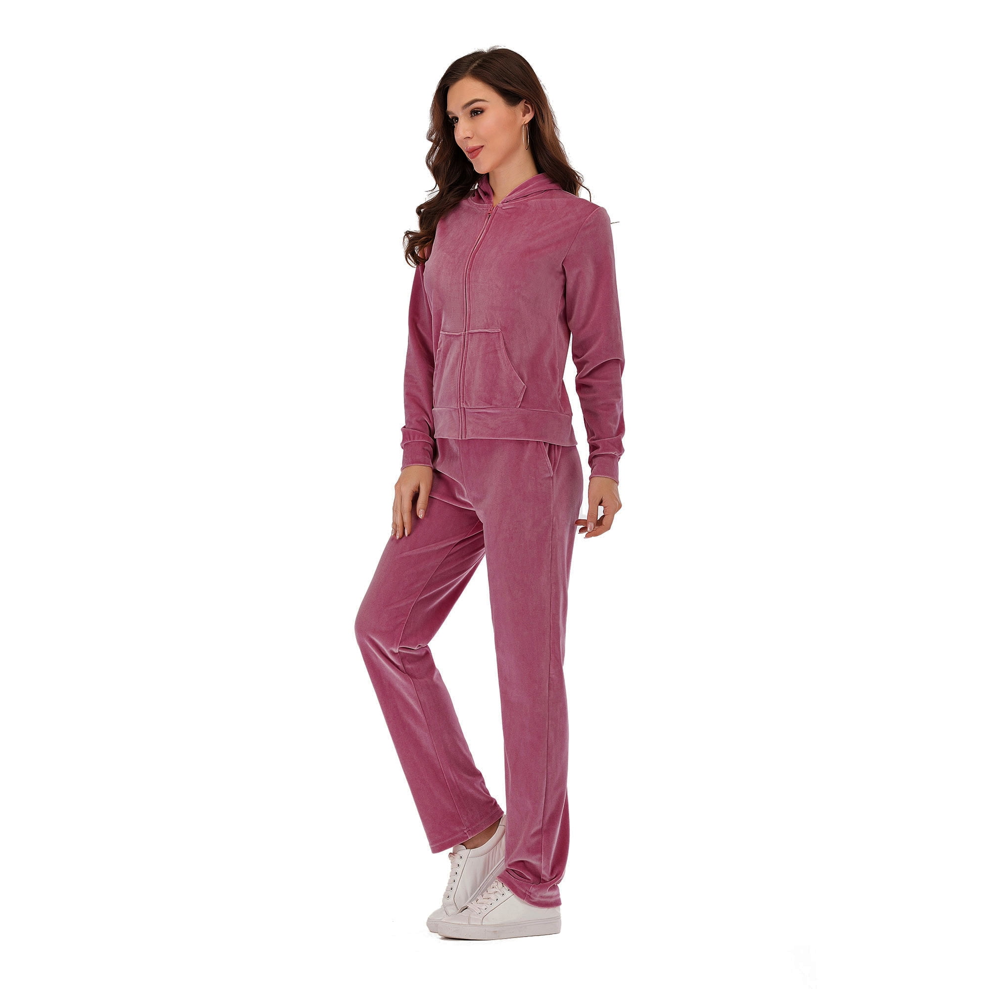 Velour Tracksuit Womens Sweatsuit Set, Athletic Set Zip Up Hoodies and ...