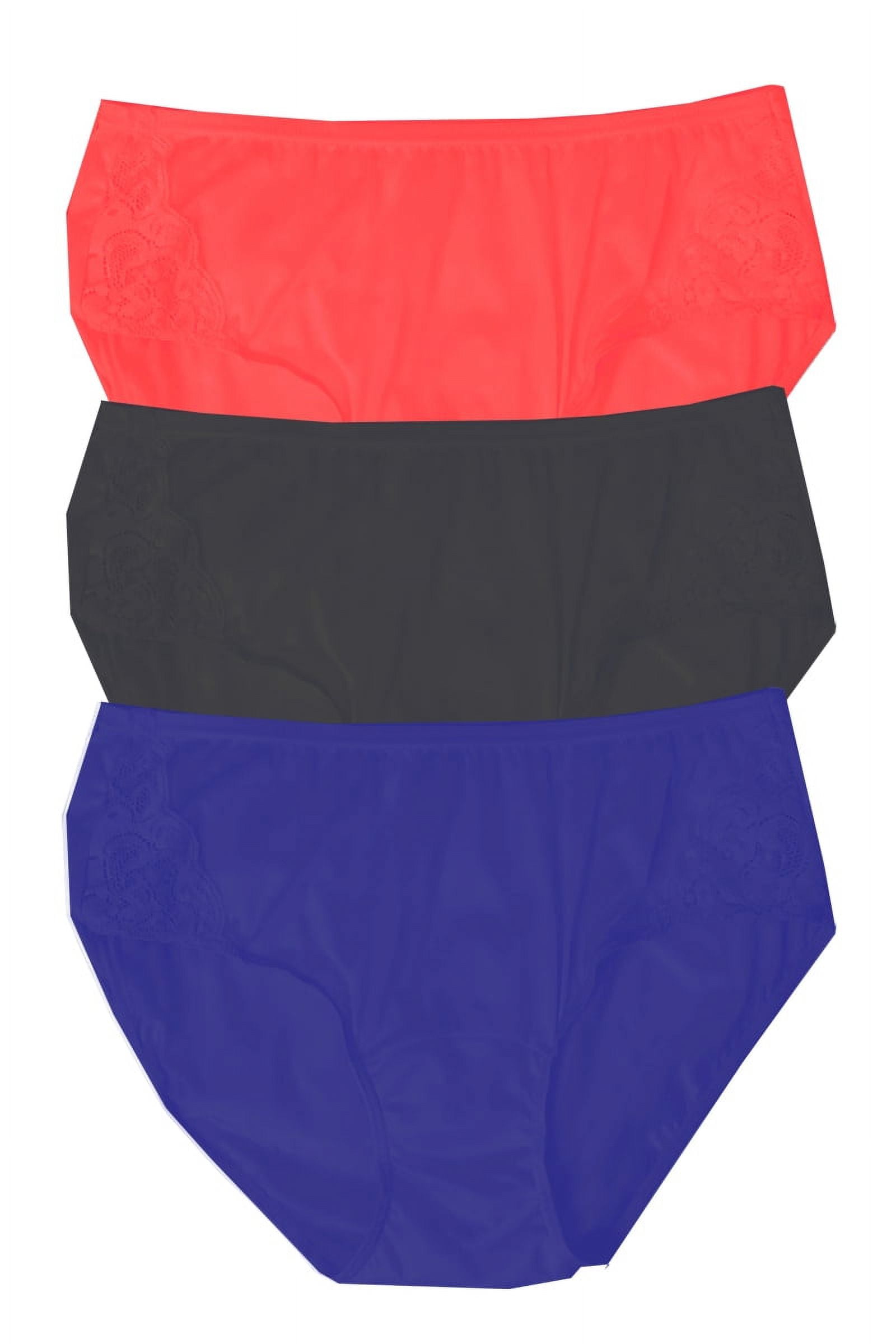 Velrose Lingerie Shadowline Nylon Hipster Panty with Lace, 3-Pack 11182 ...