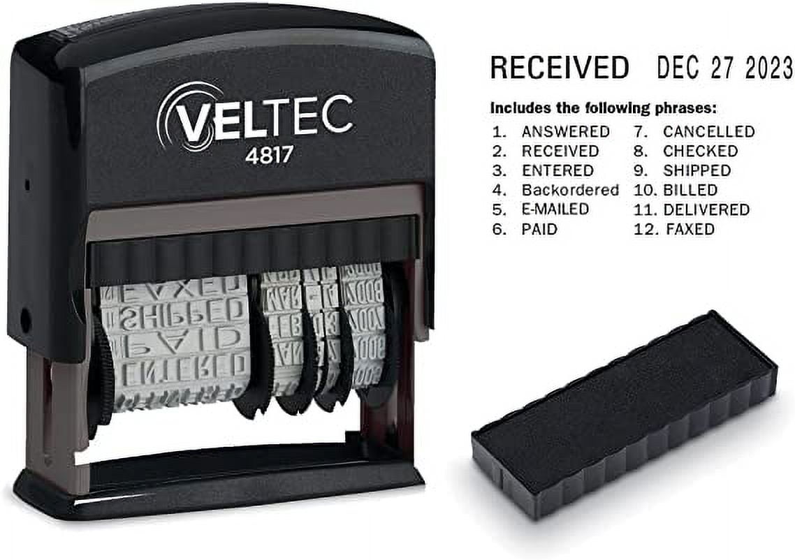 Veltec 4817 Date Stamp with 12 Changeable Messages - Walmart.com