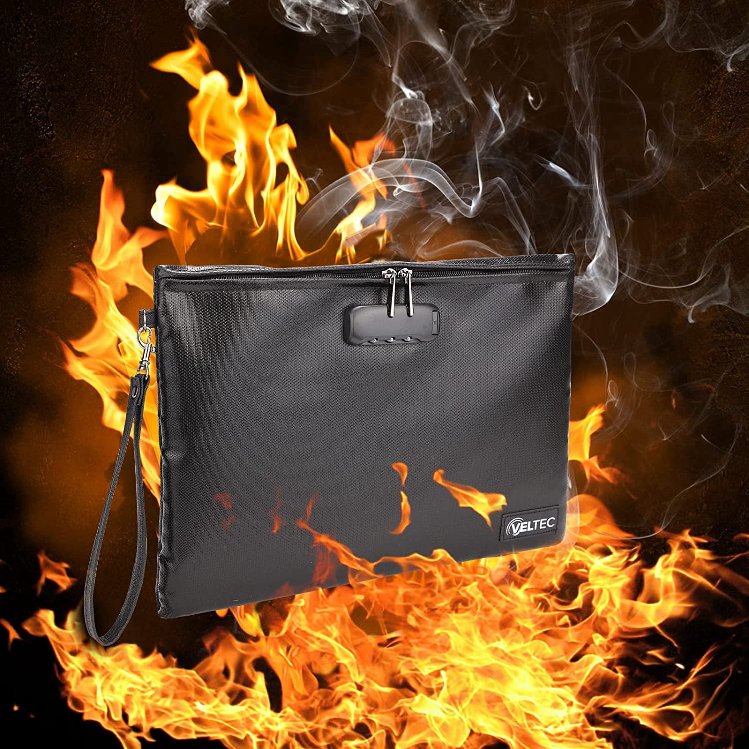 Veltec Lockable Fireproof and Waterproof Large Valuables Pouch Bag 14.3 ...