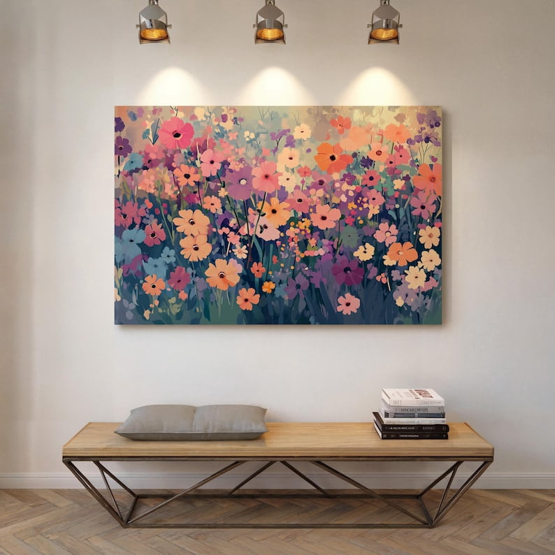Velto Abstract Floral Canvas Art - Soft Pastel Wildflower Field, Modern ...
