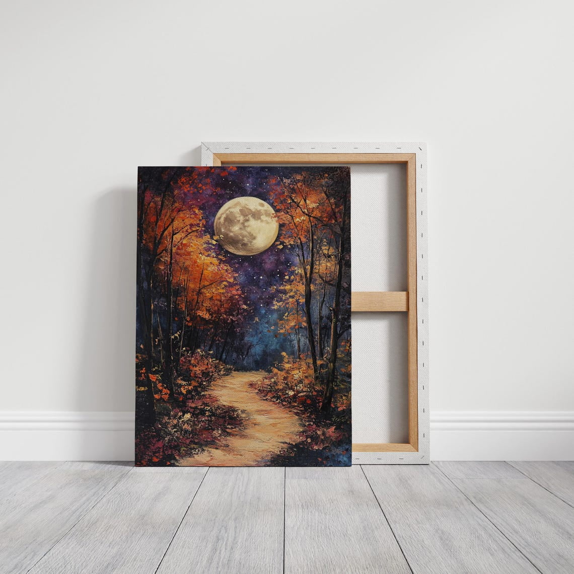 Velto Autumn Moonlit Path Canvas Art - Vibrant Fall Forest Scene With ...