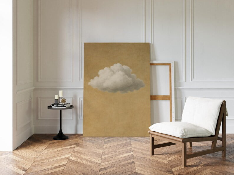 Velto Beige Cloud Canvas, Minimal Neutral Sky Wall Art, Calm Aesthetic ...