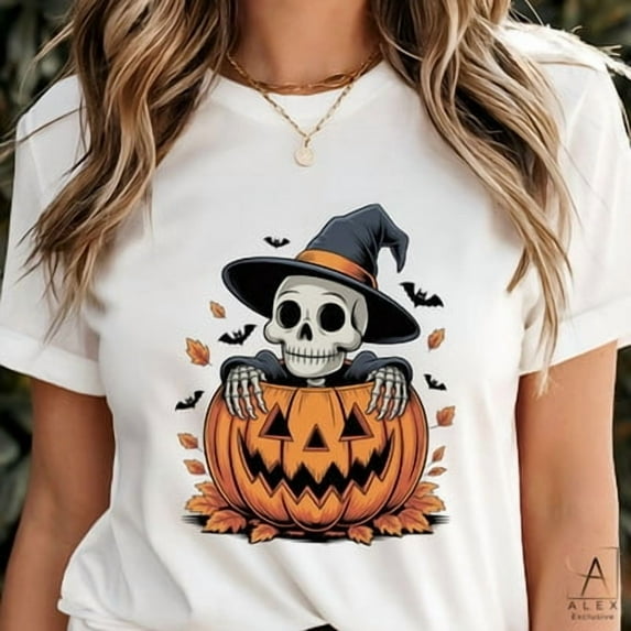 Velto Carved Pumpkin Skeleton Happy Holiday Shirt, Retro 90s Spooky ...