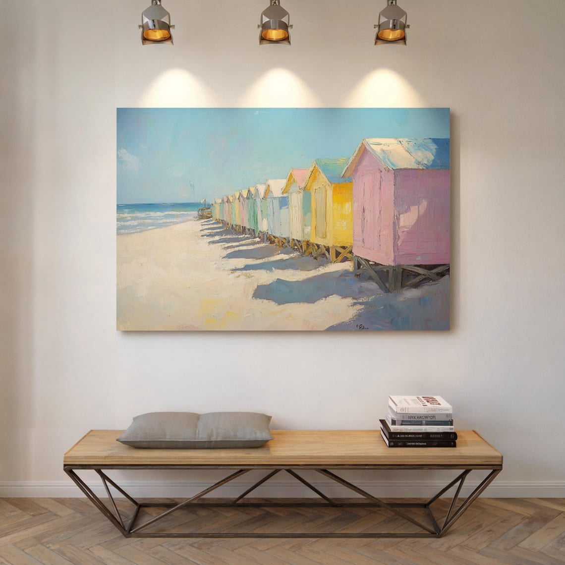 Velto Coastal Beach Huts Canvas - Oceanfront Art with Pastel Cabins for ...