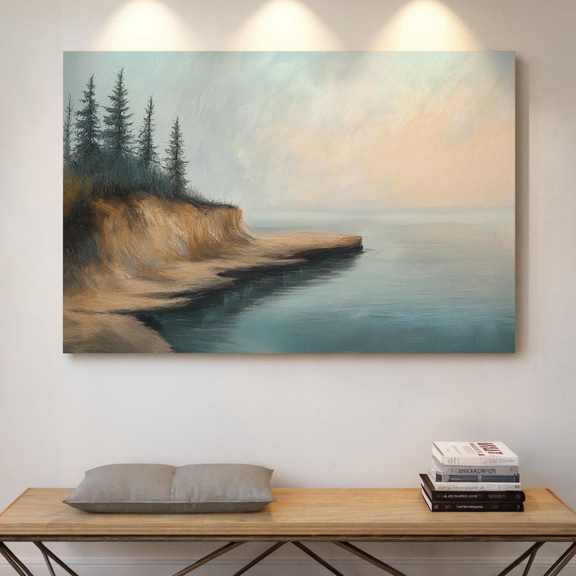 Velto Coastal Cliff Canvas, Tranquil Ocean Wall Art, Minimalist Foggy ...