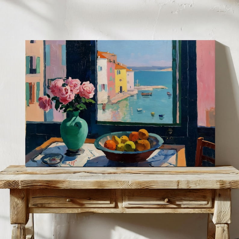 Velto Coastal Window Canvas, Ocean View Wall Art, Lemon Still Life ...
