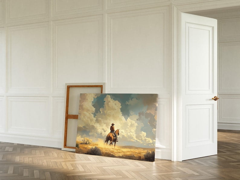 Velto Cowboy Canvas Art Western Desert Landscape Lone Rider Wall Decor ...