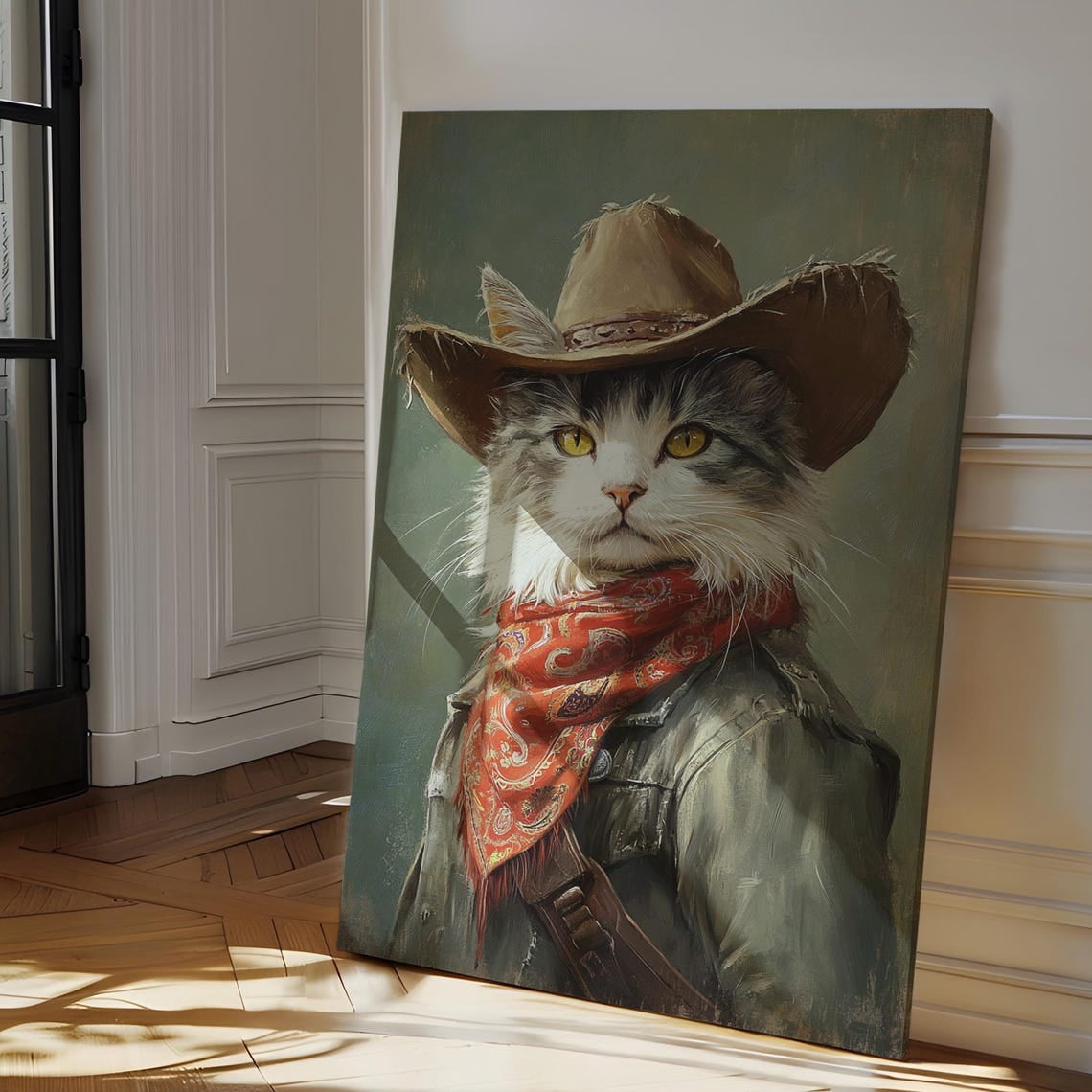 Velto Cowboy Cat Canvas Art - Rustic Western Decor, Vintage Cat with ...