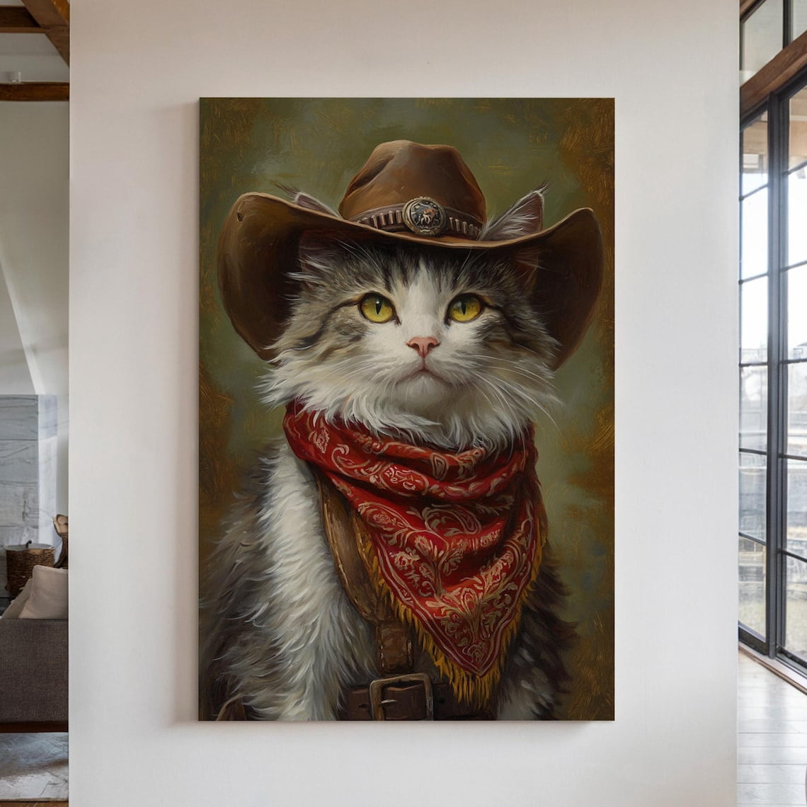 Velto Cowboy Cat Canvas Art - Western Feline Wall Decor, Vintage Style ...