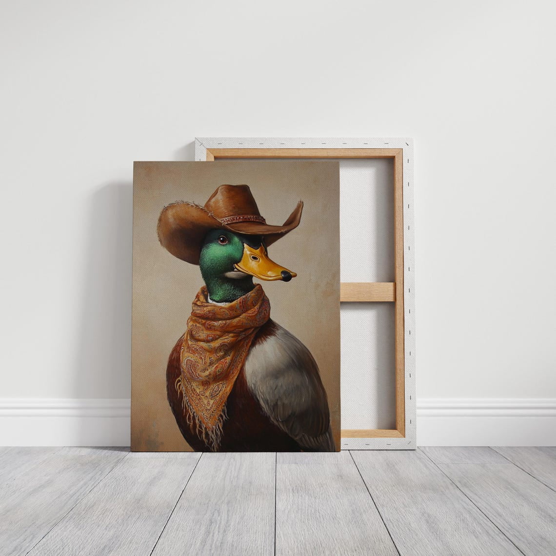 Velto Cowboy Duck Western Mallard Portrait, Rustic Farmhouse Decor ...