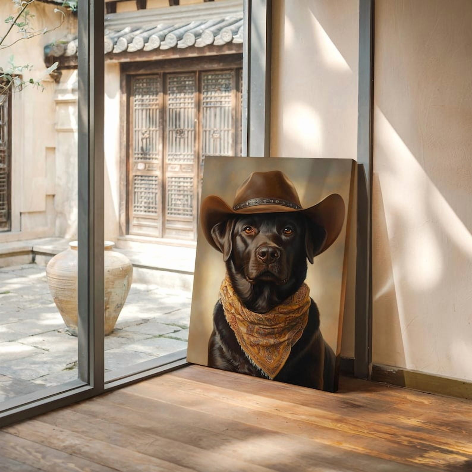 Velto Cowboy Labrador Western Dog Portrait Rustic Ranch Decor Farmhouse ...