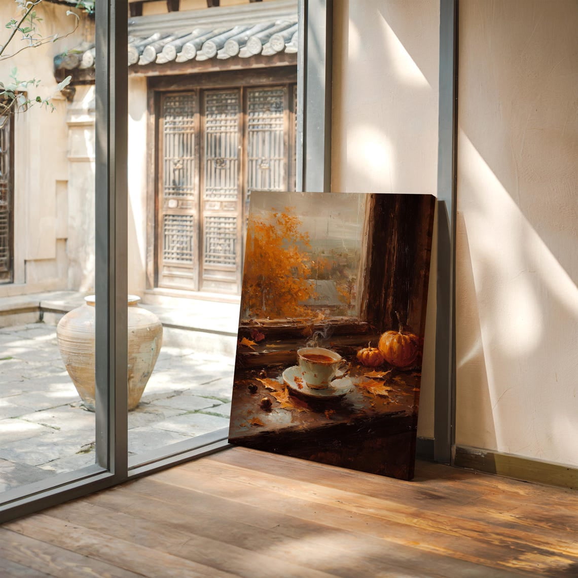 Velto Cozy Autumn Tea By Window Wall Art, Fall Pumpkin Still Life ...