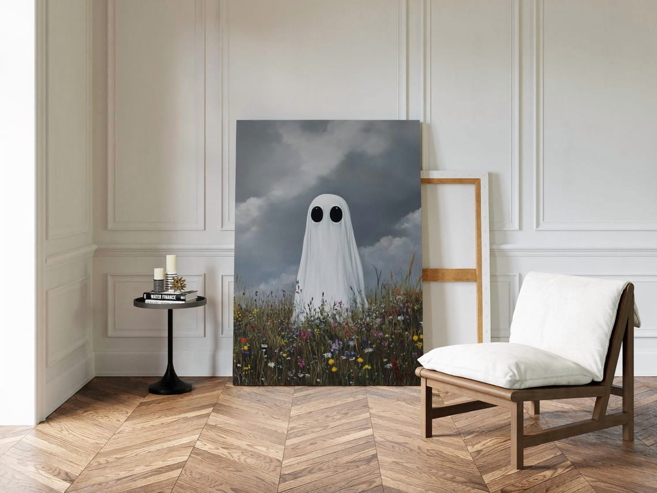Velto Cute Ghost in Wildflower Field Canvas, Whimsical Spooky ...
