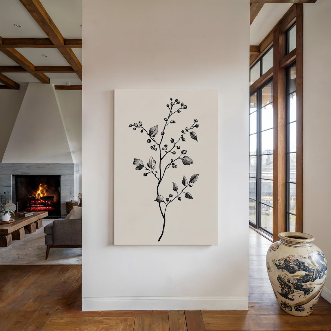 Velto Elegant Black and White Botanical Berry Branch Line Art Drawing ...