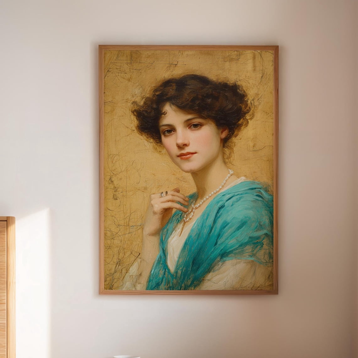 Velto Elegant Woman Portrait Canvas Art - Lady in Blue Shawl with ...
