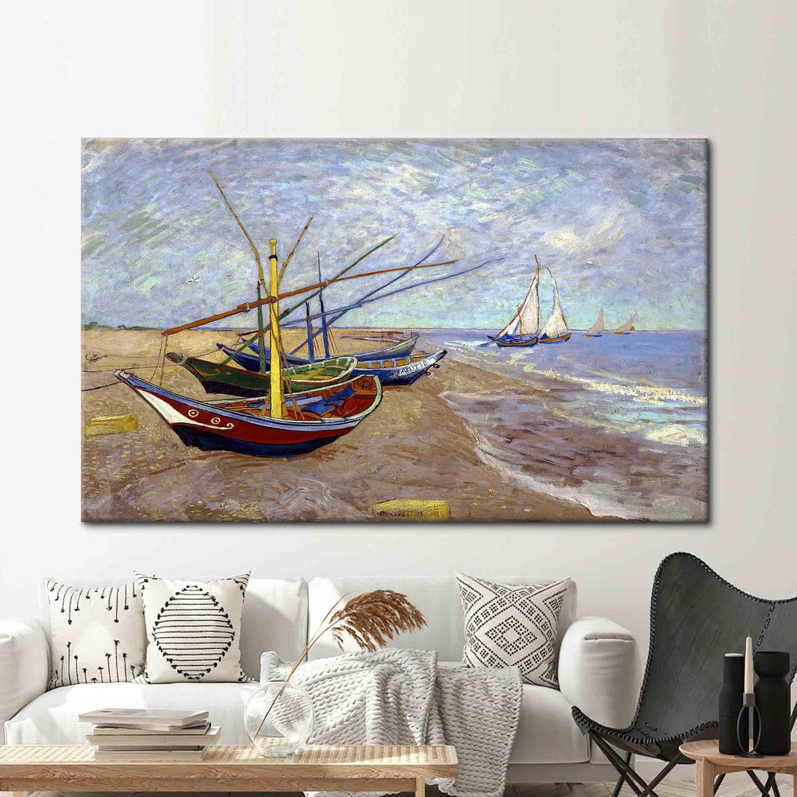 Velto Fishing Boats On The Beach At Saintes Maries, Van Gogh Boat Wall ...