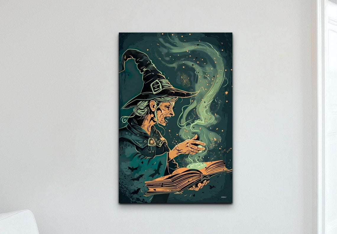 Velto Forest Witch Canvas, Cartoon Style Wall Art, Wiccan Magic Spooky ...