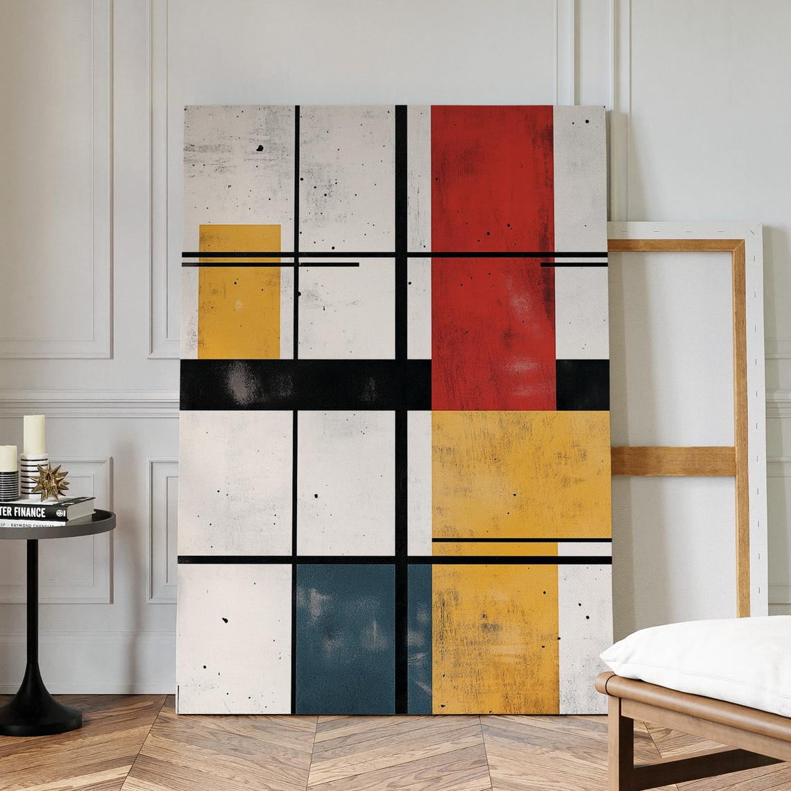 Velto Geometric Grid Canvas, Red Yellow Blue Abstract Blocks ...