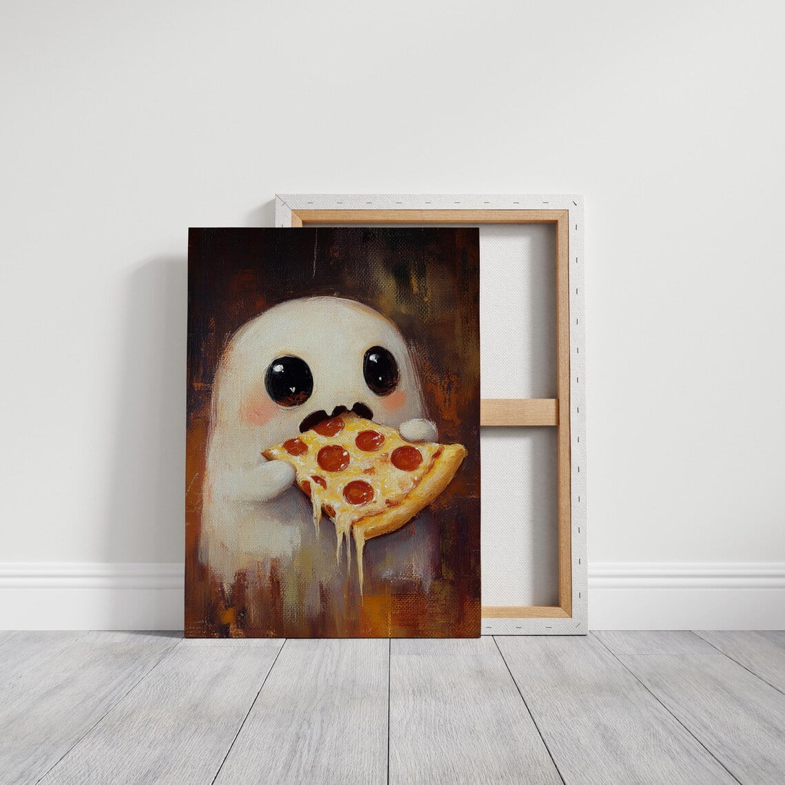 Velto Ghost Eating Pizza - Whimsical Spooky Foodie Canvas, Ghost Canvas ...