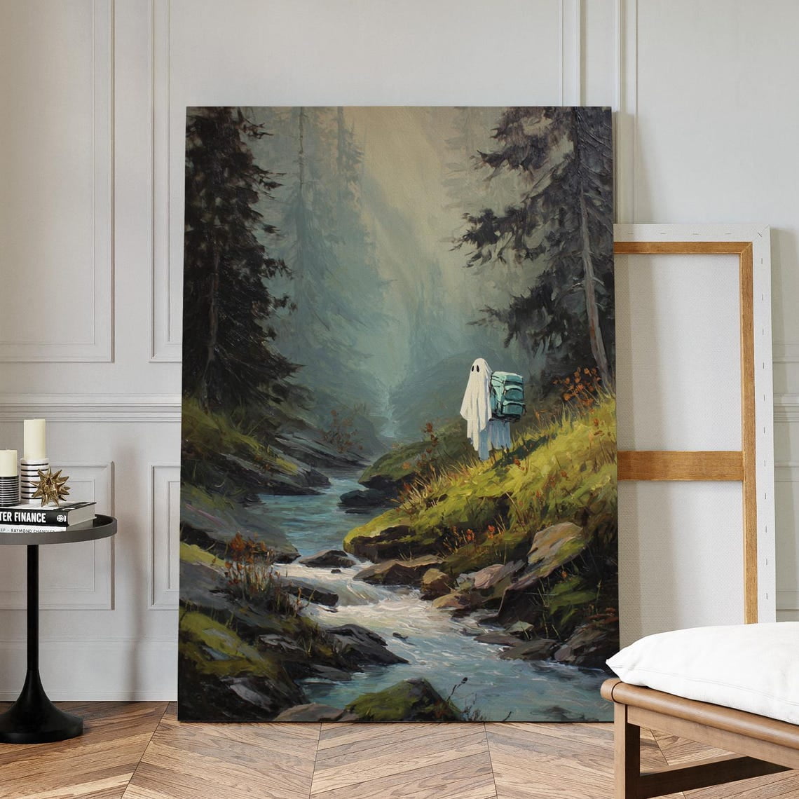 Velto Ghost Hiking Canvas Art - Backpacking Ghost in Forest by Stream ...