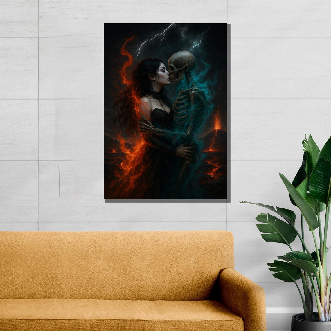 Velto Gothic Skeleton Kiss Canvas, Dark Fantasy Wall Art With Lightning ...