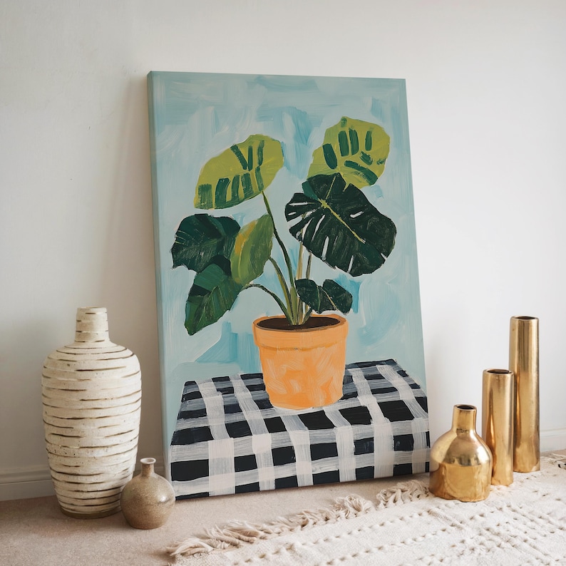 Velto Houseplant Canvas, Botanical Green Wall Art, Abstract Leaf ...