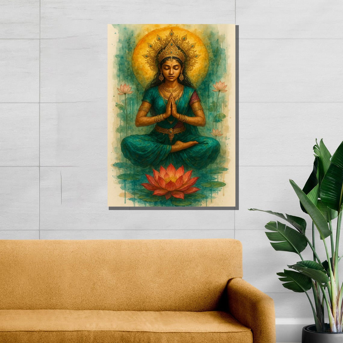 Velto Inner Peace – Goddess Meditating On Lotus Flower Canvas ...
