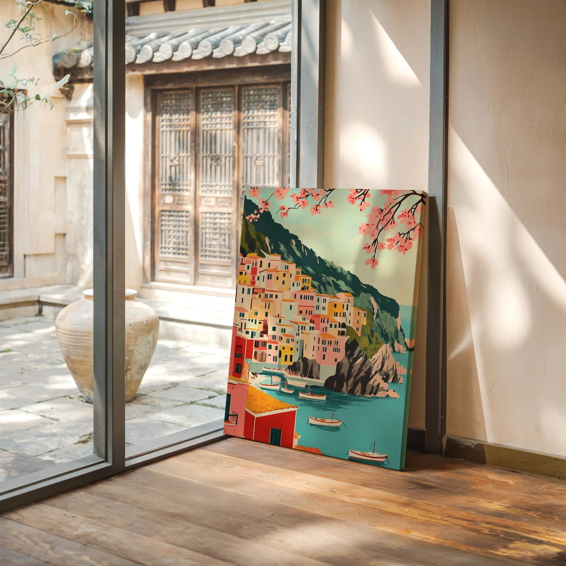 Velto Italian Riviera Coastal Canvas, Colorful Cliffside Homes & Boats ...