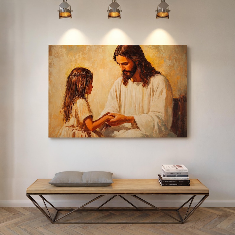 Velto Jesus Holding Girl's Hands Canvas Art - Tender Christian ...