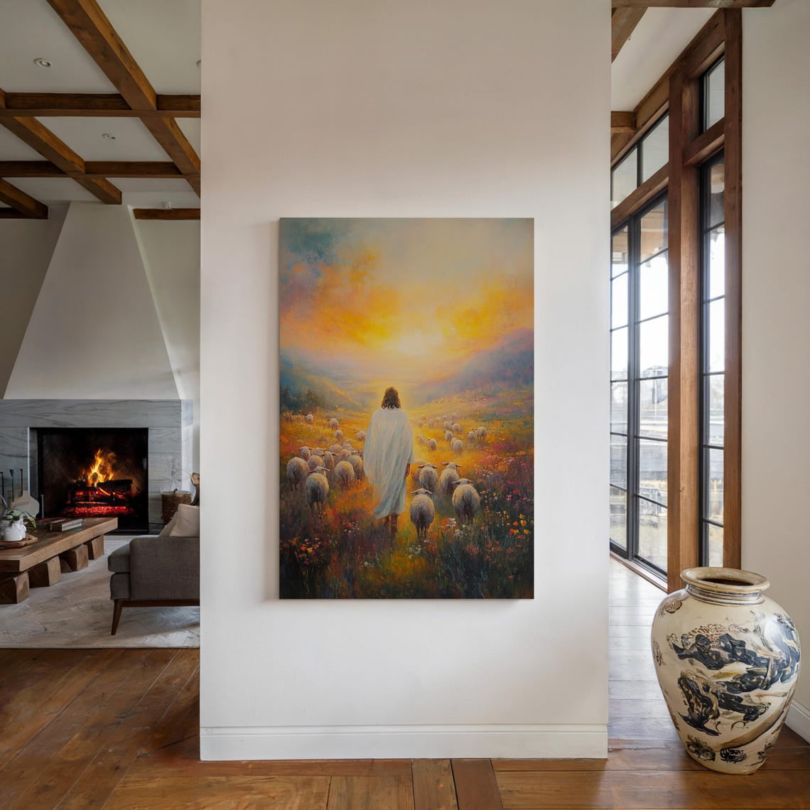 Velto Jesus Shepherd Canvas - Peaceful Pastoral Scene - Inspirational ...