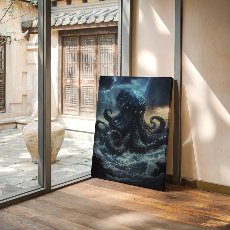 Velto Kraken Sea Monster Canvas Art Dark Ocean Tentacles Mythical ...