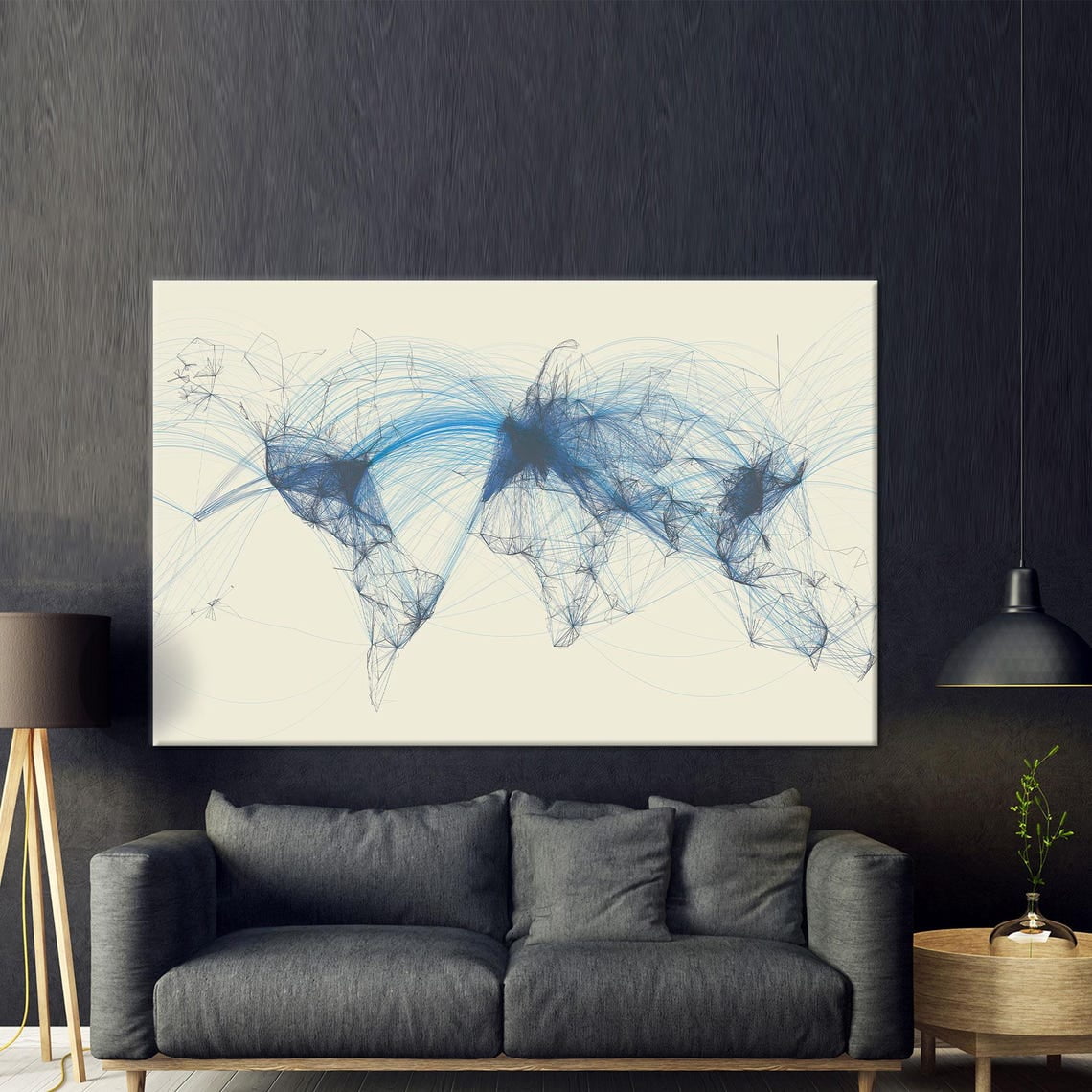 Velto Map Canvas, Flilght Routes World Map Wall Hangings, Air Traffic ...