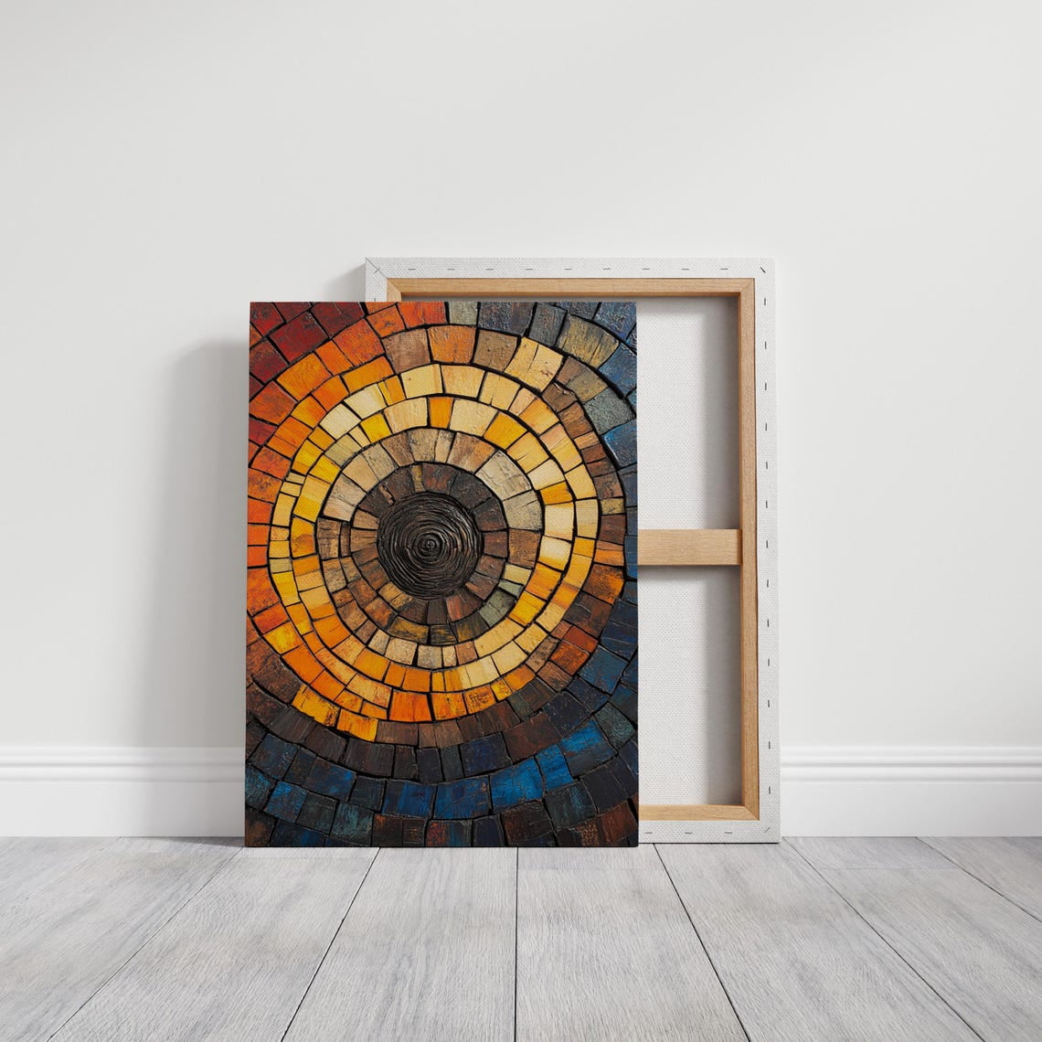 Velto Mosaic Tree Ring Art - Earthy Orange And Blue Wood Decor -Rustic ...