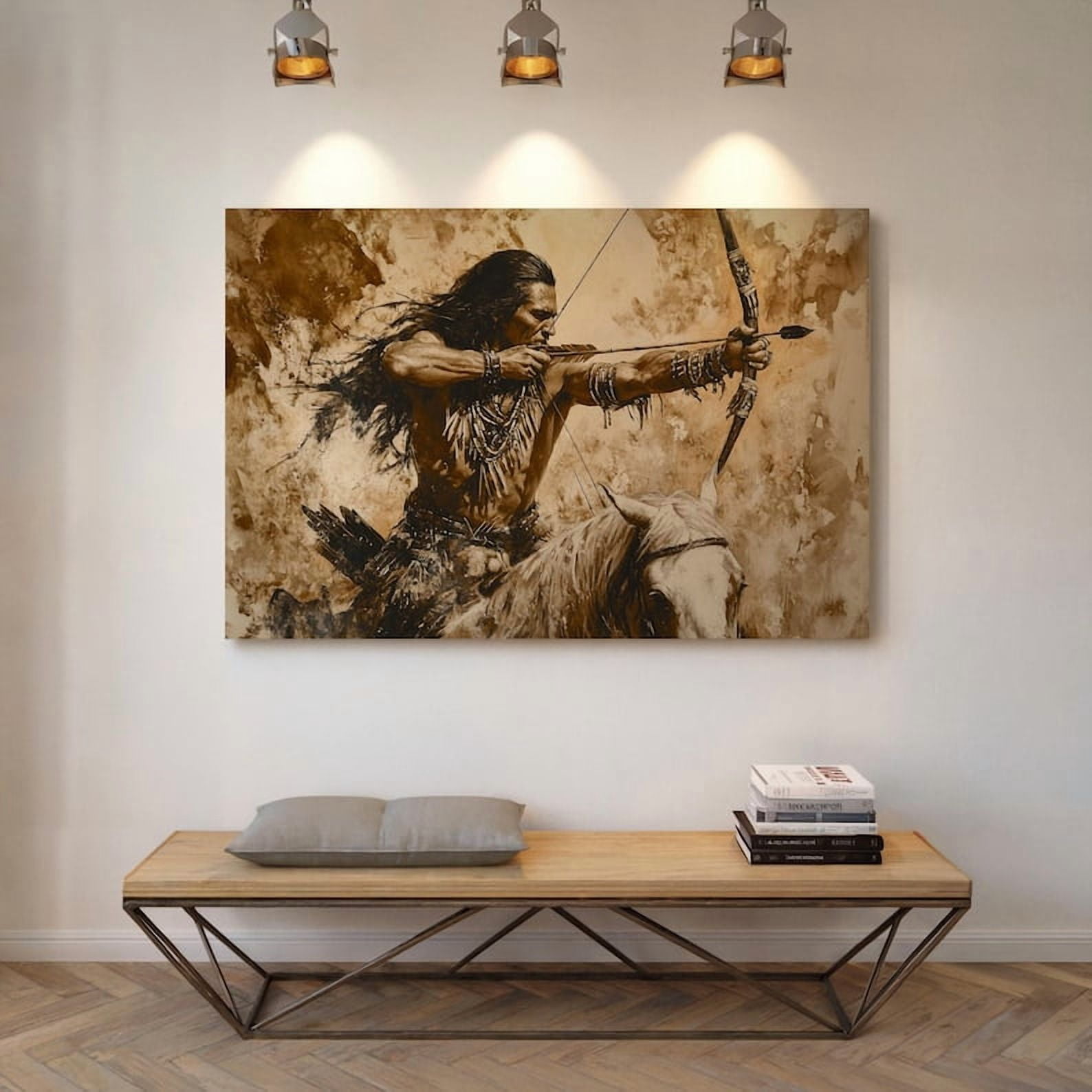 Velto Native Warrior Archer on Horseback Rustic Sepia Canvas Art ...