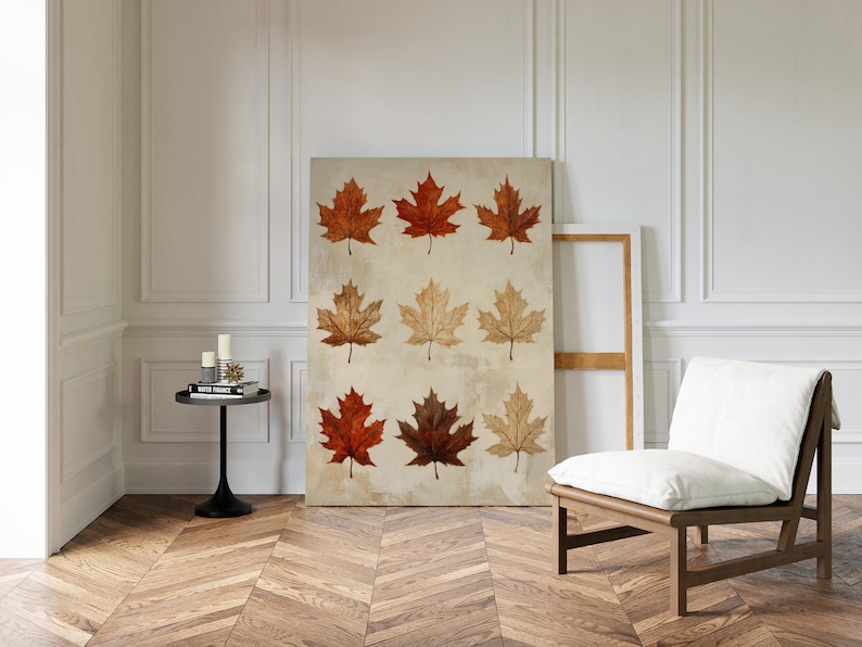 Velto Neutral Maple Leaf Wall Art Rustic Autumn Leaf with Natural Tones ...