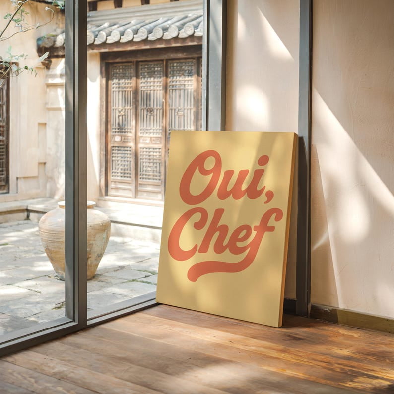 Velto Oui Chef Kitchen Wall Art – Retro Typography for Foodies, Cooks ...