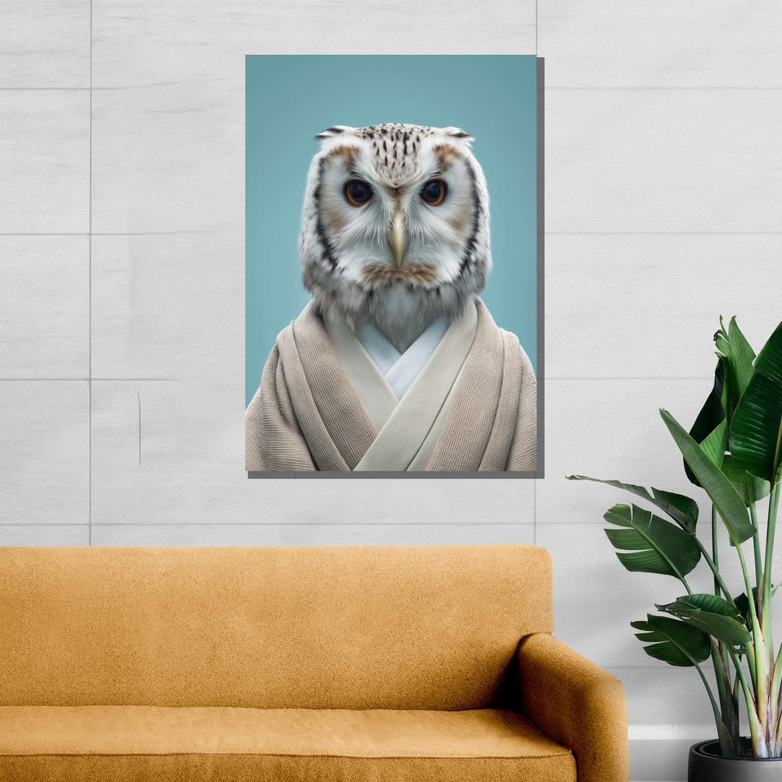 Velto Owl Canvas In Kimono, Animal Wall Art With Traditional Robe ...