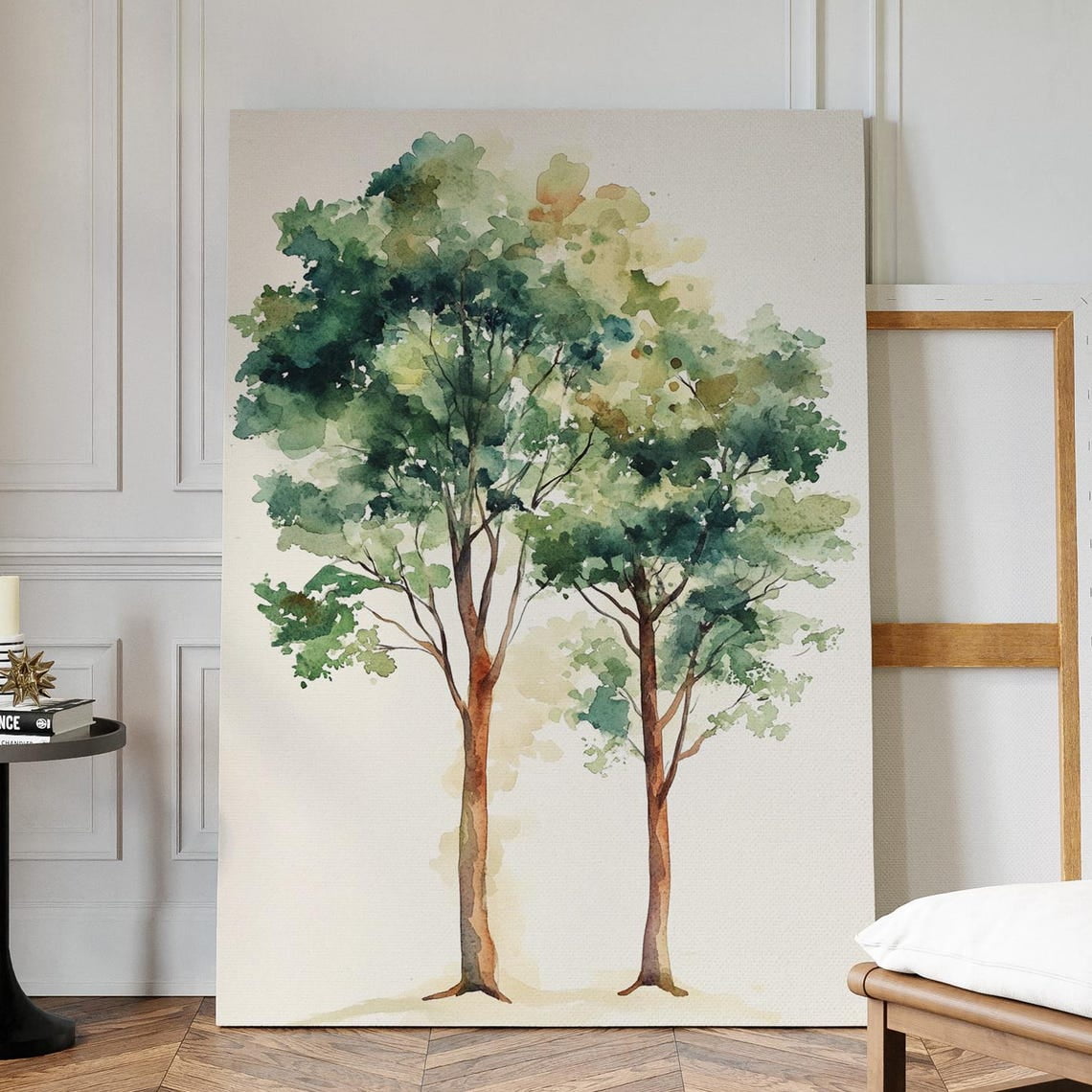 Velto Pair Of Tall Trees Art, Green Forest Tree Illustration, Nature ...